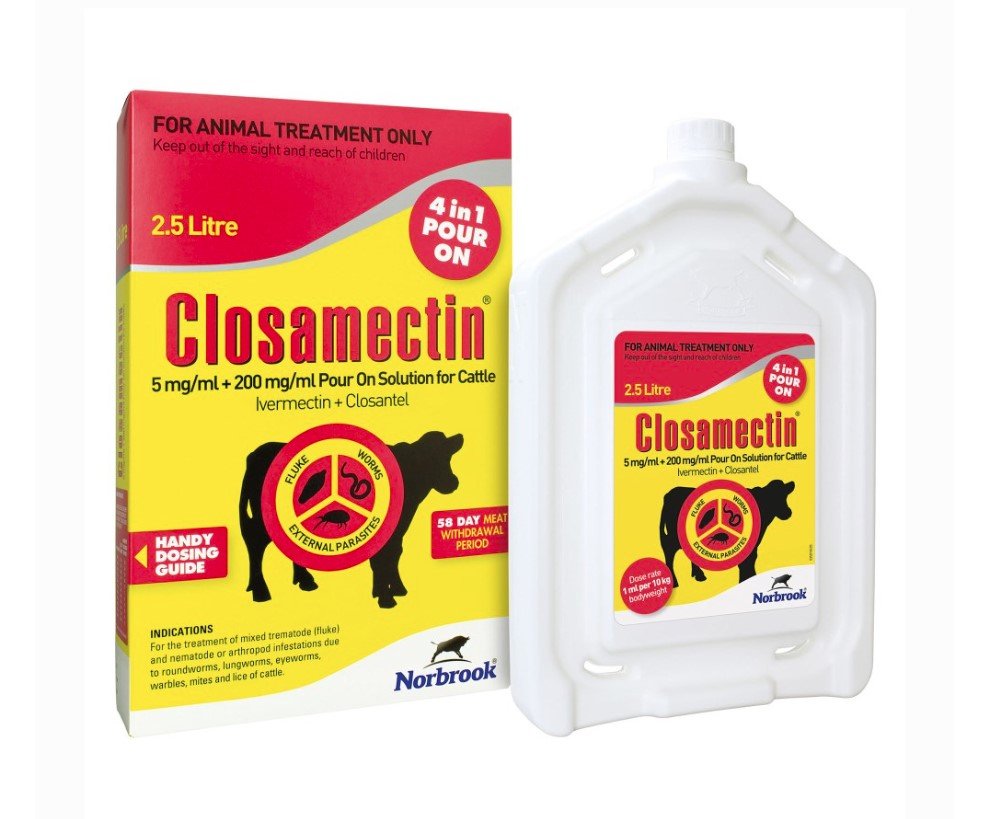 Norbrook Closamectin 5mg/ml + 200mg/ml Pour On Solution for Cattle ...
