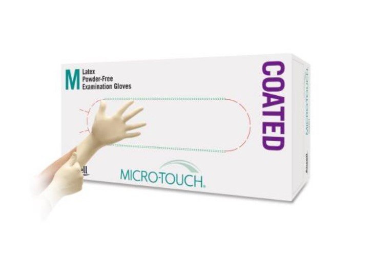 Micro-Touch Coated Latex Exam Gloves Powder Free 100 pack - Farmacy